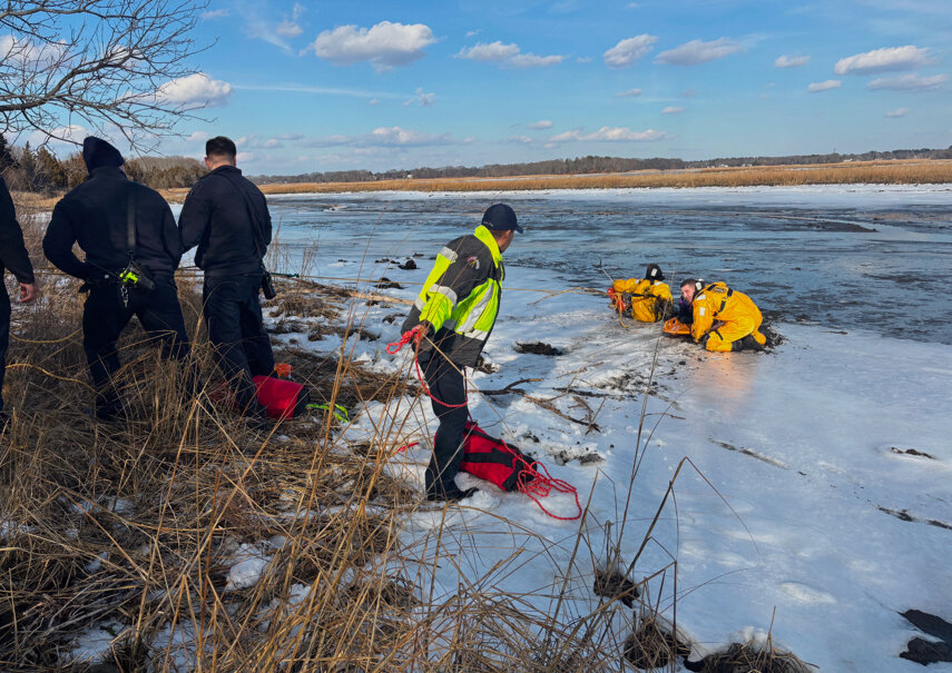 Coastline cleanup ends with an icy, muddy rescue in Barrington ...
